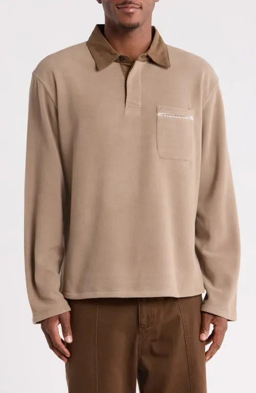 RHYTHM Ladder Stitch Pocket Long Sleeve Polo - Stone