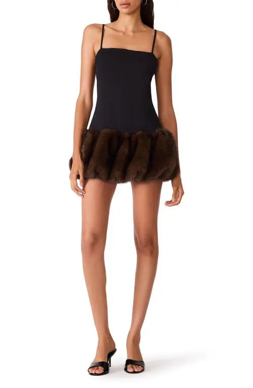 Steve Madden Sherlie Faux Fur Trim Minidress - Black
