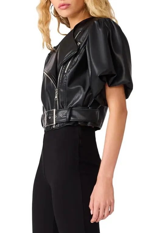 Steve Madden Madlin Faux Leather Moto Jacket With Puff Sleeves