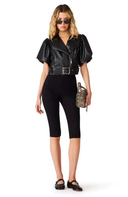 Steve Madden Madlin Faux Leather Moto Jacket With Puff Sleeves