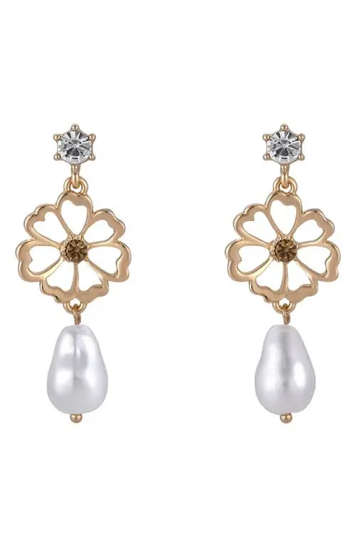 Badgley Mischka Flower & Faux Pearl Drop Earrings
