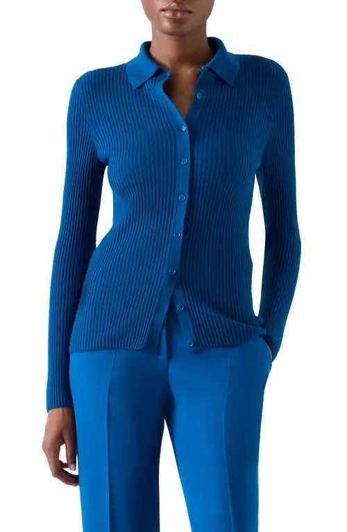 Akris Fitted Virgin Merino Wool Rib Cardigan - Uranus