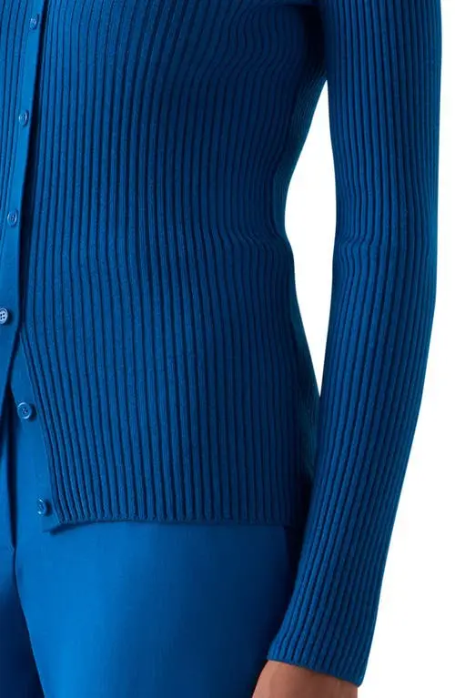 Akris Fitted Virgin Merino Wool Rib Cardigan - Uranus