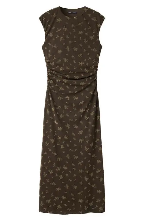 Mango Devor Ruched Cap Sleeve Maxi Dress