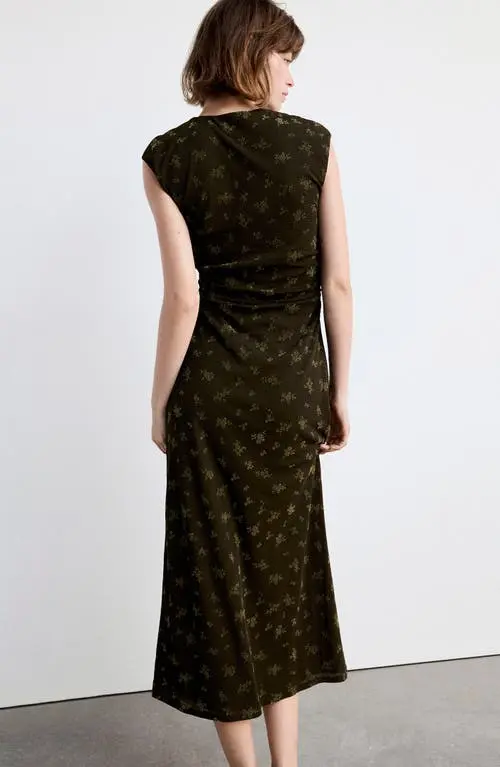 Mango Devor Ruched Cap Sleeve Maxi Dress