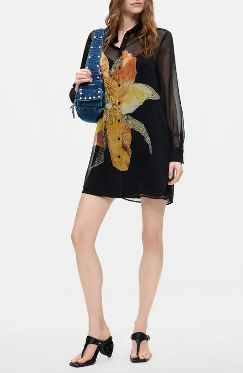 Desigual Floral Long Sleeved Shirtdress - Black