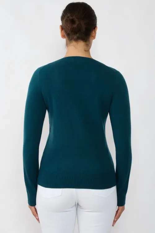 JENNIE LIU Classic V-neck Cashmere Sweater - Teal
