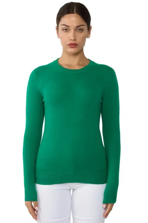 JENNIE LIU Classic Crewneck Cashmere Sweater - Forest
