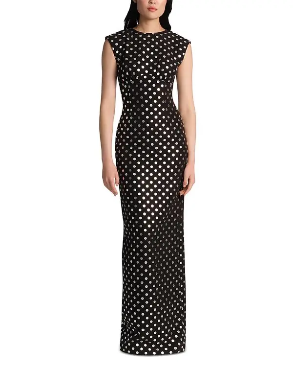 Bcbgmaxazria Rylan Metallic Dot High Neck Gown