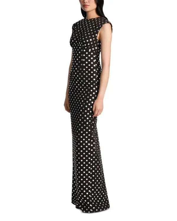 Bcbgmaxazria Rylan Metallic Dot High Neck Gown