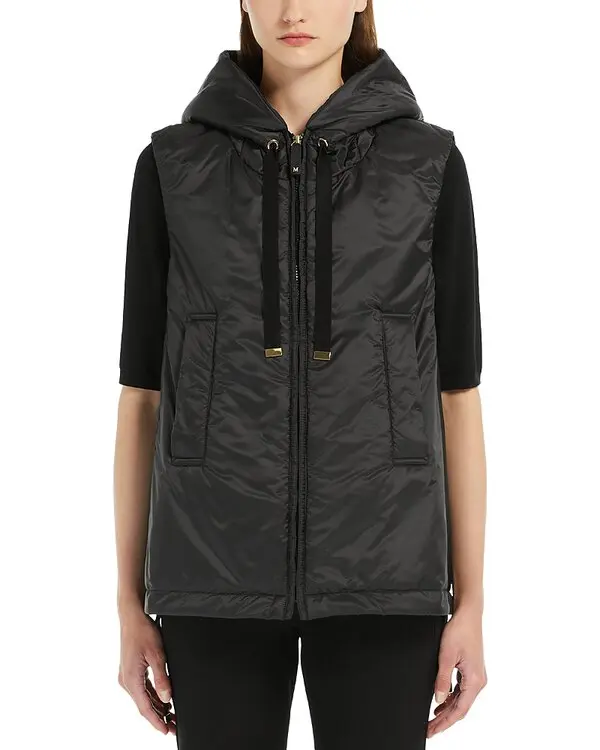 Max Mara Greengo Water Repellent Hooded Puffer Vest - Black