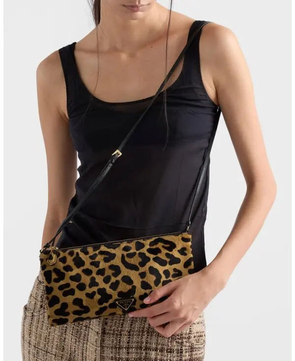 Prada Small Printed Calf Hair Shoulder Bag - Neutral
