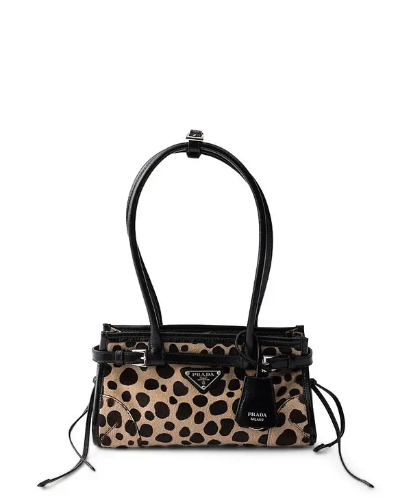 Prada Bonnie Small Printed Calf Hair And Leather Handbag - Neutral