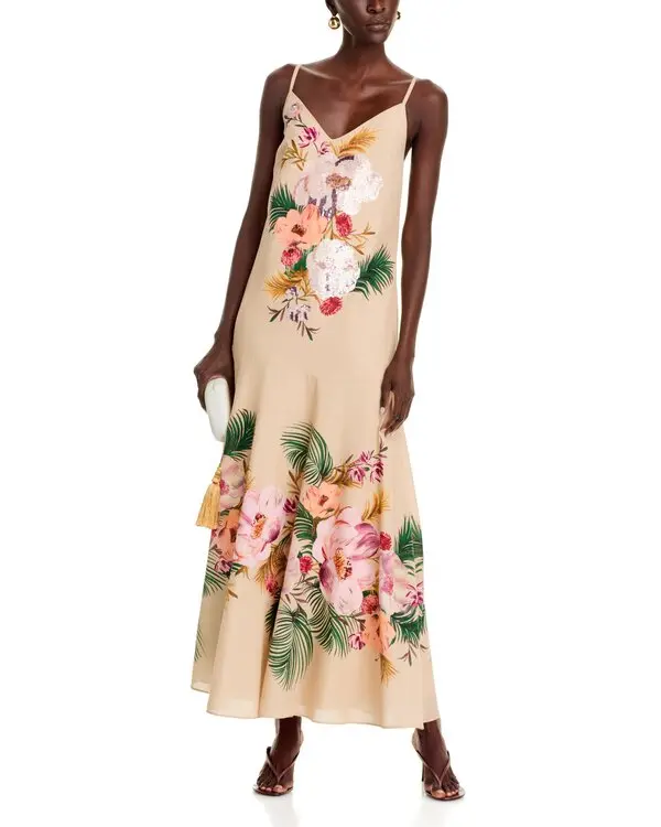 Kobi Halperin Pierce Floral Beaded Cotton Maxi Dress