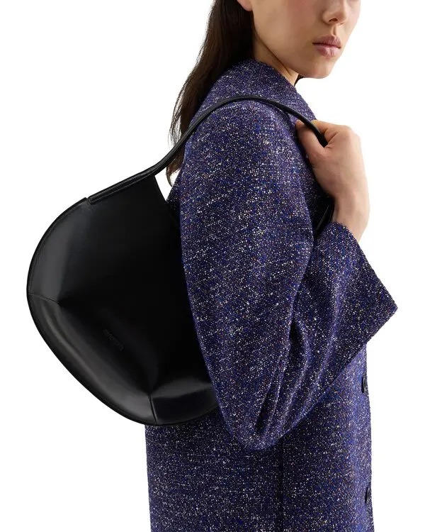 JIL SANDER Kante Debossed Logo Leather Shoulder Bag - Black