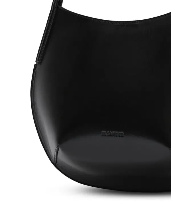 JIL SANDER Kante Debossed Logo Leather Shoulder Bag - Black
