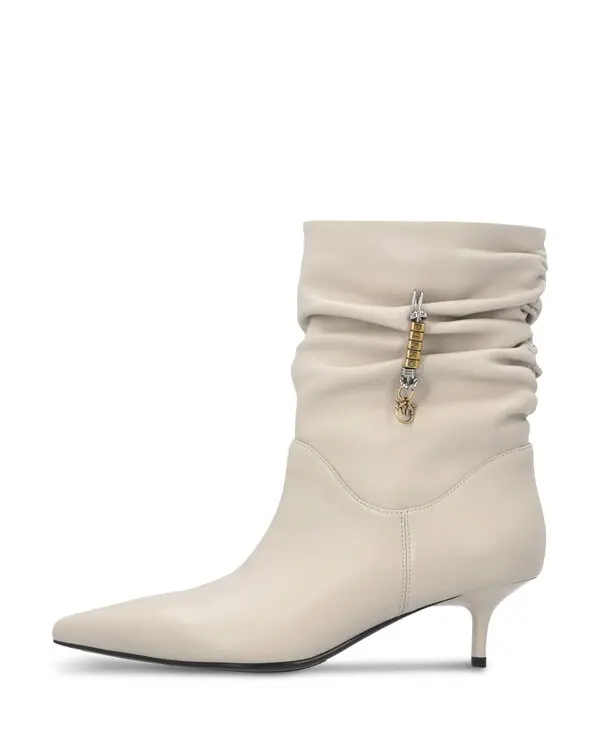 Pinko Gloria 28 Ruched Leather Ankle Boots - Ivory