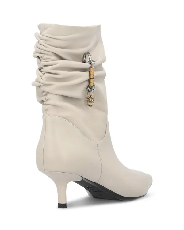 Pinko Gloria 28 Ruched Leather Ankle Boots - Ivory