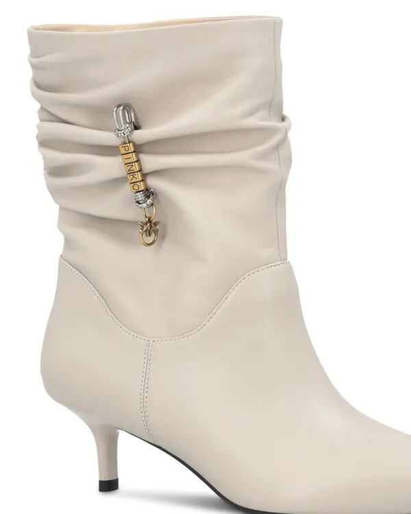 Pinko Gloria 28 Ruched Leather Ankle Boots - Ivory
