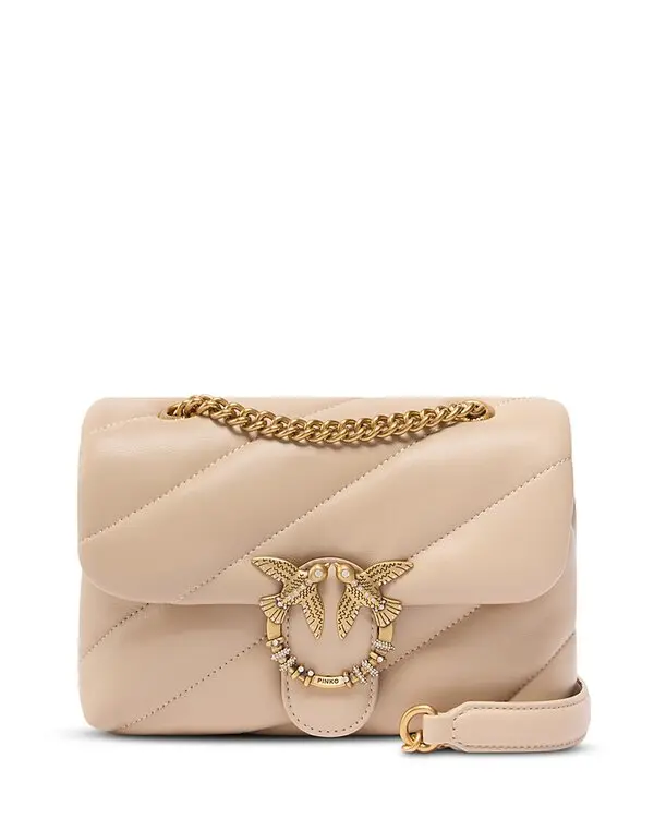 Pinko Puff Mini New Buckle Quilted Leather Crossbody Bag - Beige