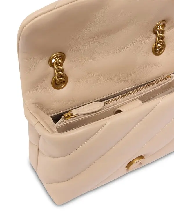 Pinko Puff Mini New Buckle Quilted Leather Crossbody Bag - Beige