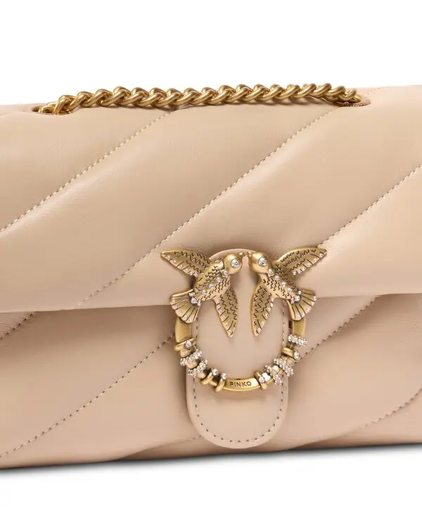 Pinko Puff Mini New Buckle Quilted Leather Crossbody Bag - Beige