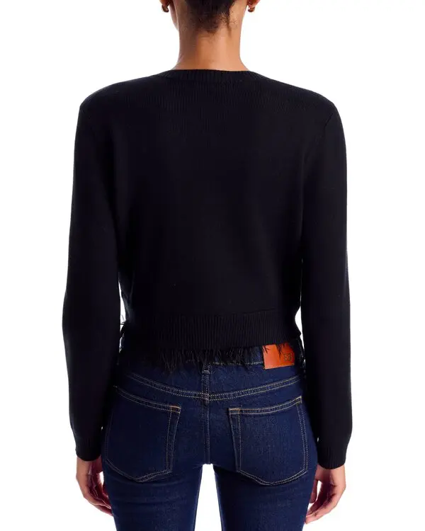Aqua Feather Trim Crewneck Cardigan Exclusive