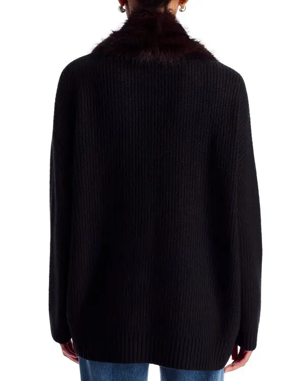 Aqua Removable Faux Fur Collar Cardigan Exclusive