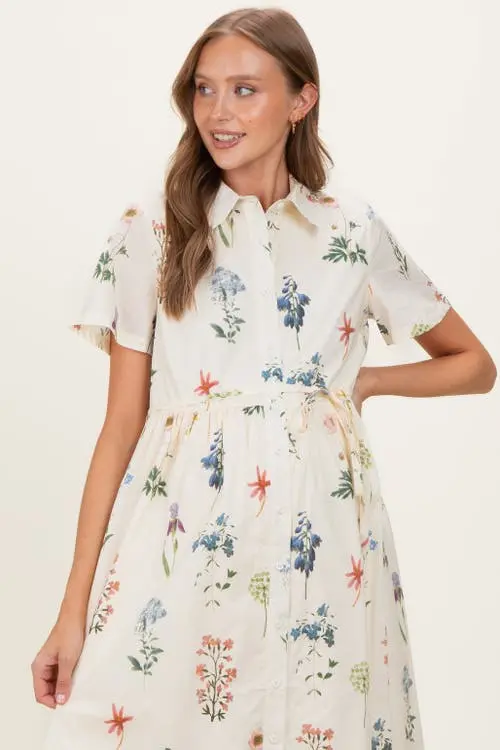 PINKBLUSH Floral Button Down Midi Dress