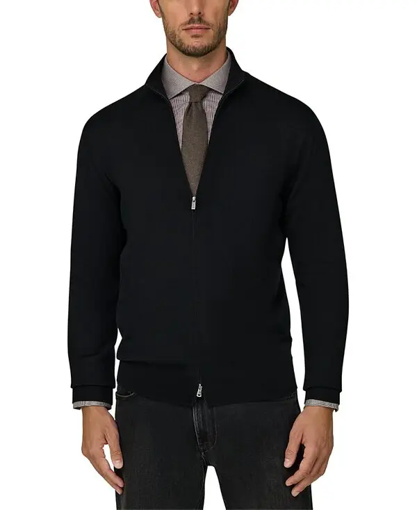 Boggi Milano Extrafine Merino Wool Full-zip Jumper - Black