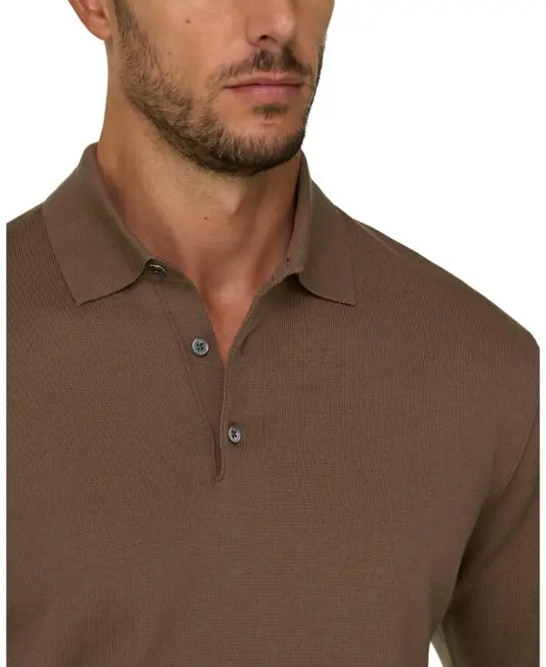 Boggi Milano Knitted Merino Polo Shirt - Brown