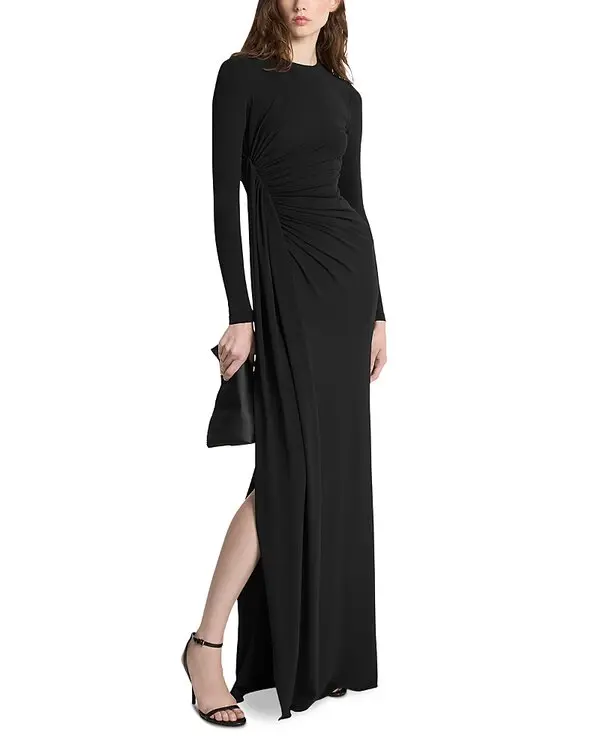Michael Kors Draped Long Sleeve Gown - Black