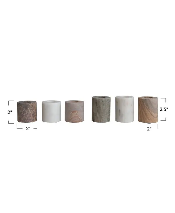 OLIVE GROVE Decorative Marble Taper Candle Holders, Set Of 6