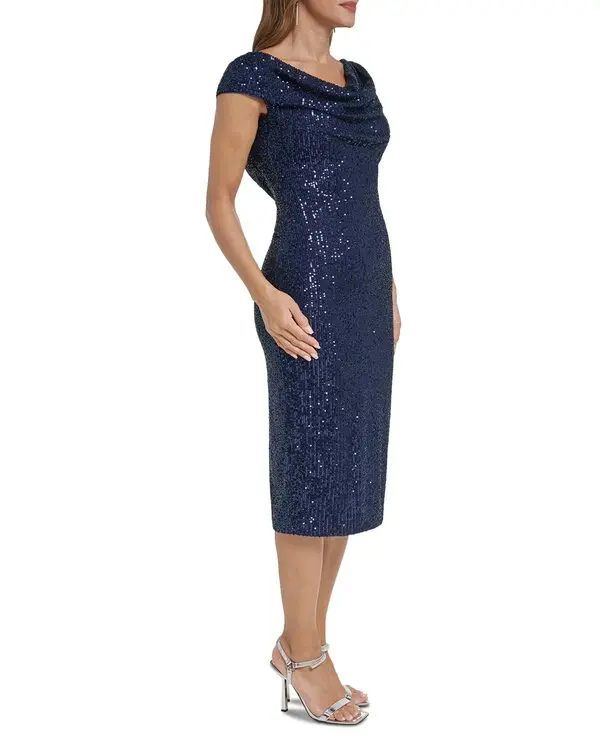 Eliza J Sequined Cowl Midi Dress