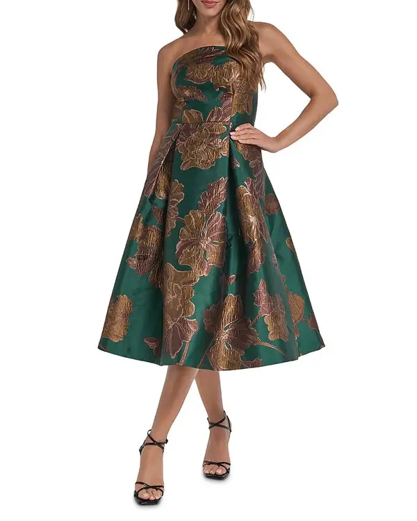 Eliza J Floral Jacquard Fit-and-flare Midi Dress - Hunter