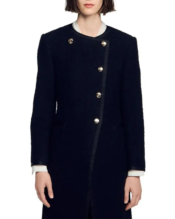 Sandro Saywer Asymmetrical Tweed Coat