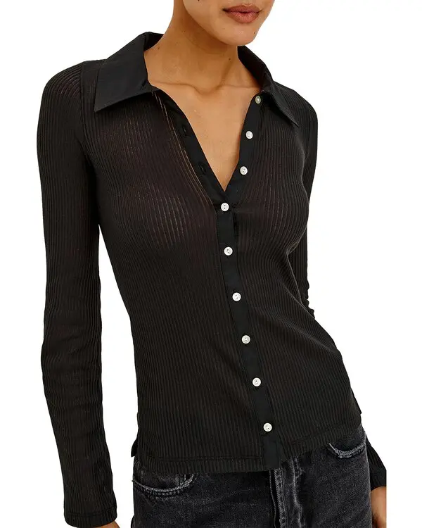 Rails Harvey Ribbed Cotton Blend Button Up Shirt