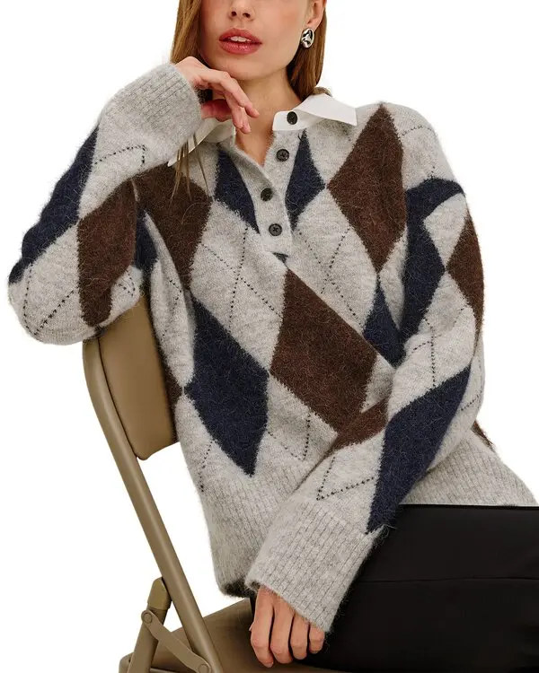 Rails Linda Argyle Alpaca Blend Collared Sweater