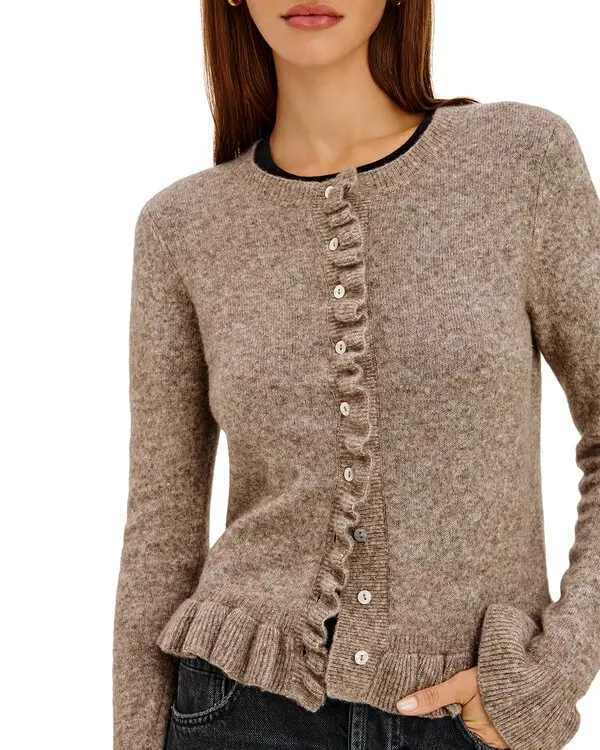Rails Mandy Cotton & Wool Blend Ruffle Crewneck Cardigan