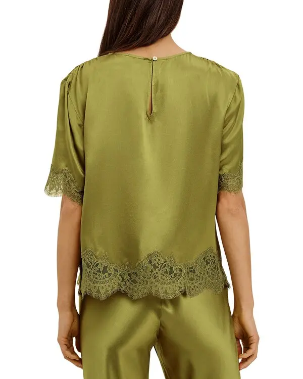 Rails Sonora Satin Lace Trim Blouse - Celery