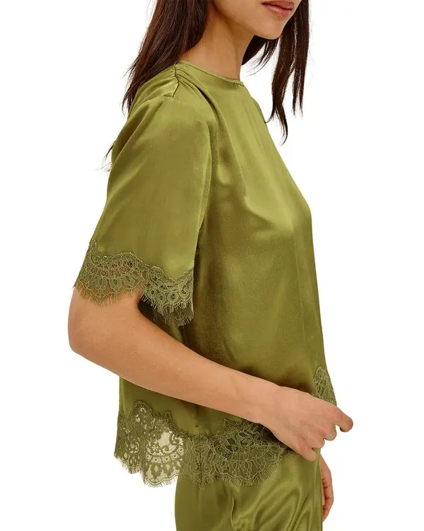Rails Sonora Satin Lace Trim Blouse - Celery
