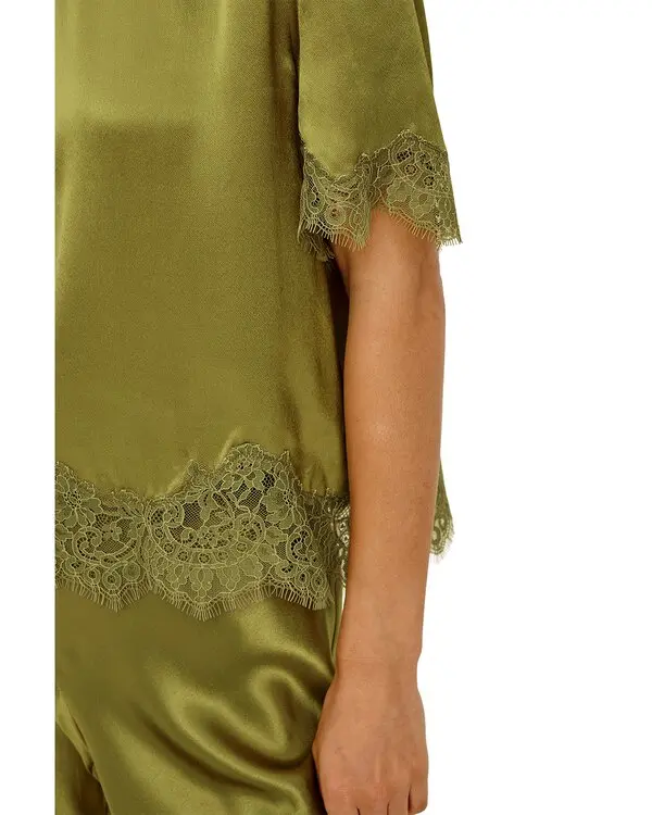 Rails Sonora Satin Lace Trim Blouse - Celery