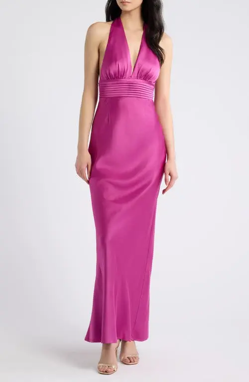 HELLO MOLLY Evening Standard Satin Halter Neck Maxi Dress - Pink