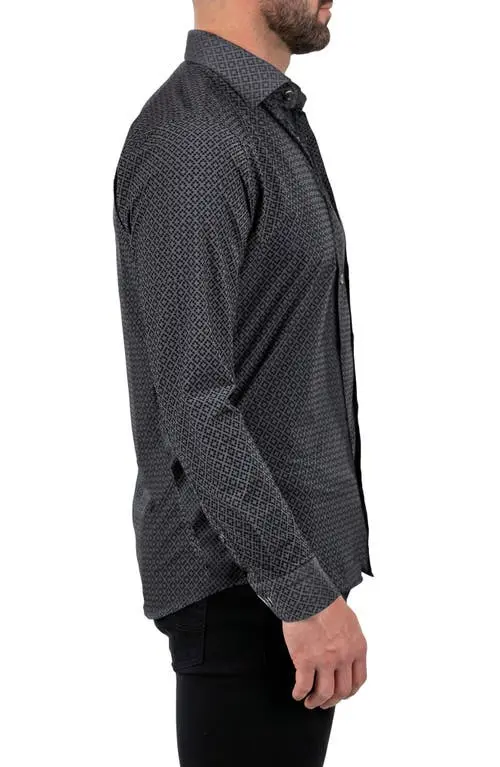 MACEOO Fibonacci Print Performance Stretch Dress Shirt - Black