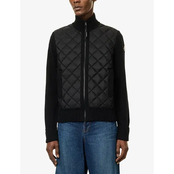 Moncler Diamond Quilt Wool And Cashmere Knit Jacket