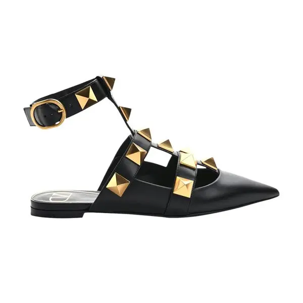 Valentino Garavani Garavani Wmns Roman Stud Calfskin Low Ballet Flat - Black