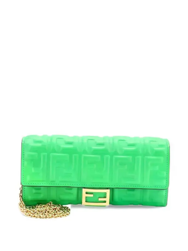 Fendi Baguette Continental Wallet On Chain Zucca Embossed Leather Crossbody Bag