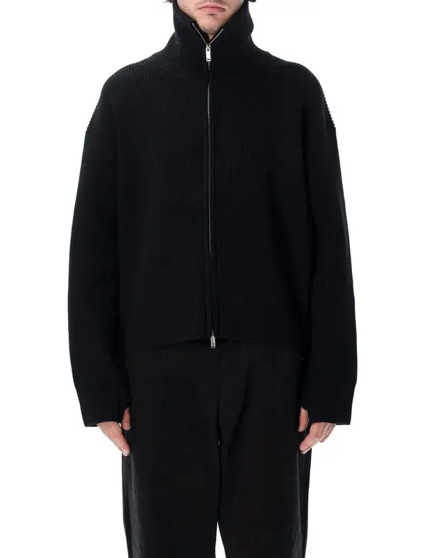 Studio Nicholson Zip-up High-neck Ribbed Knit Sweater