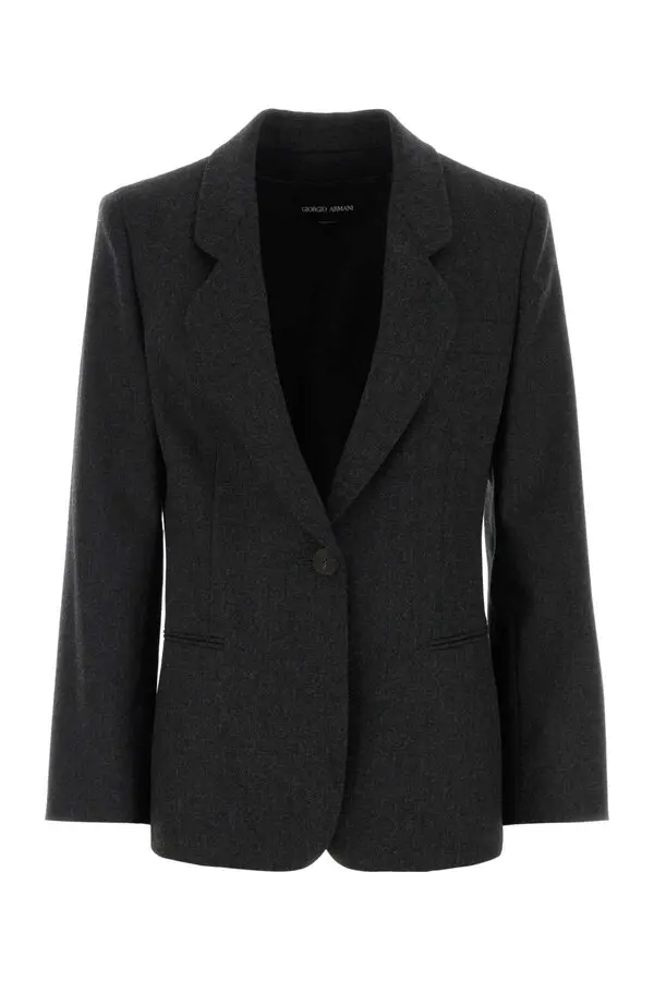 Giorgio Armani Charcoal Stretch Wool Blend Blazer - Grey