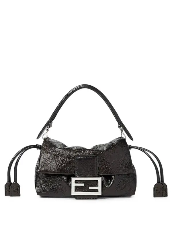 Fendi Baguette' Shoulder Bag With Ff Plate On The Front And Adjustable And Removable Strap In Leather For - Black